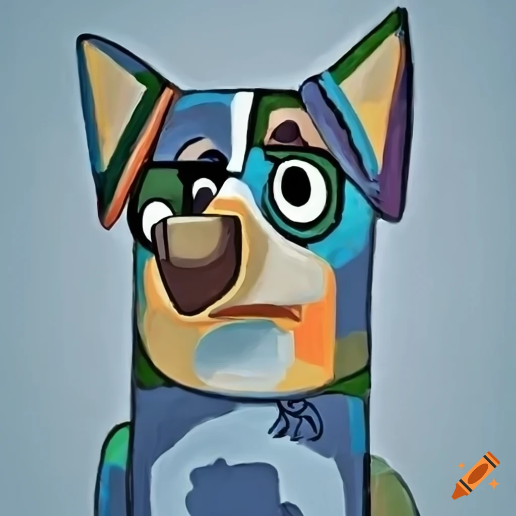 Picasso-style painting of Bandit Heeler from Bluey on Craiyon