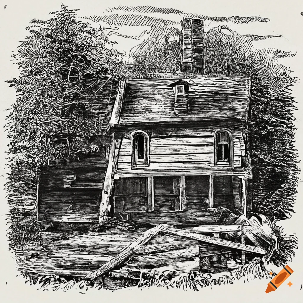 Black and white vintage drawing of a beaver building a house by the ...