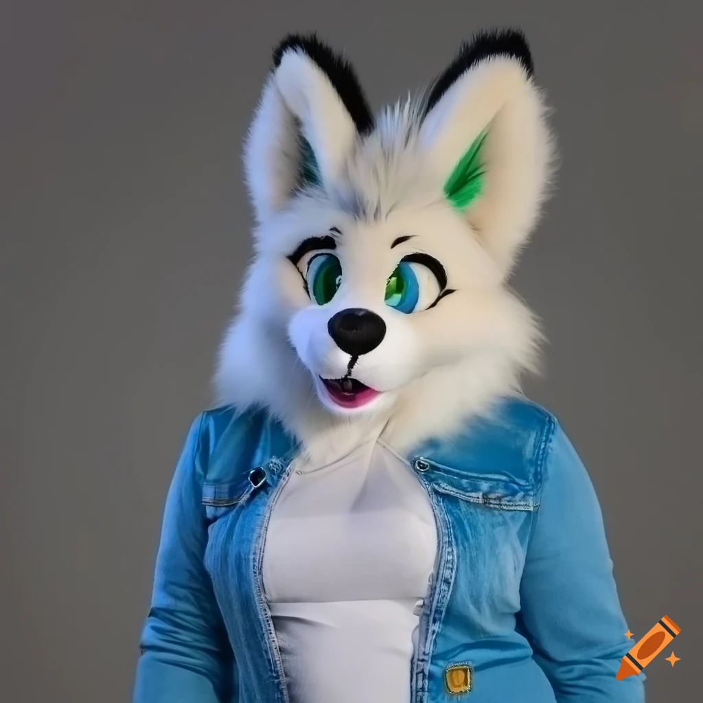 Character reference sheet of an anthro arctic fox female on Craiyon