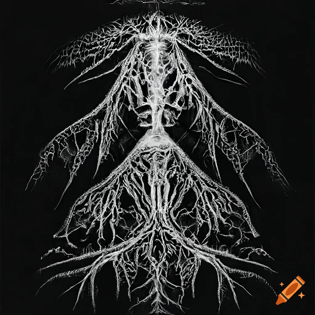 Intricate black and white artwork of mysterious creatures formed by ...