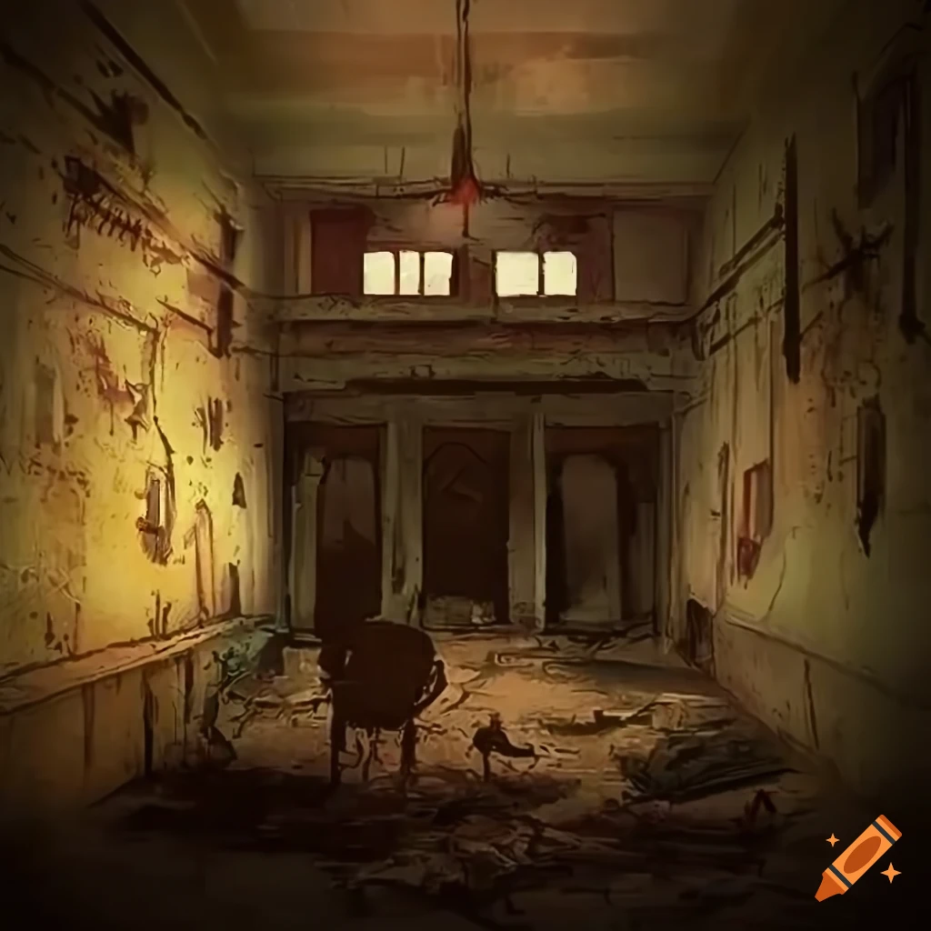 Concept art of an abandoned school for a horror videogame