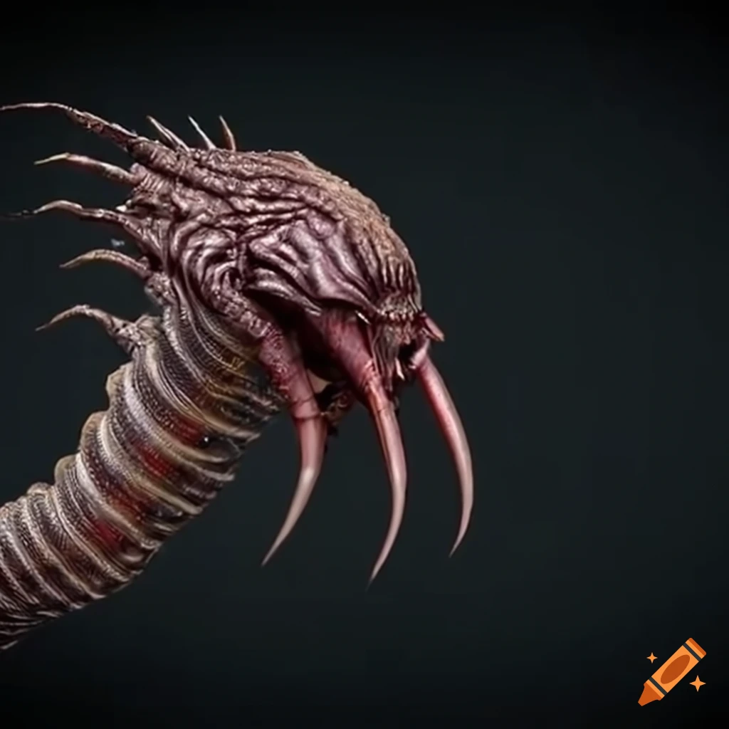 Detailed illustration of an armored worm monster on Craiyon