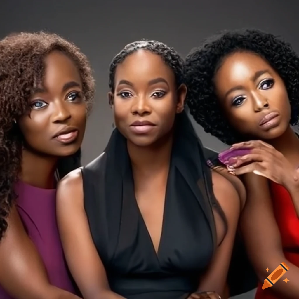 Promotional photo of an ensemble sitcom with black women on Craiyon