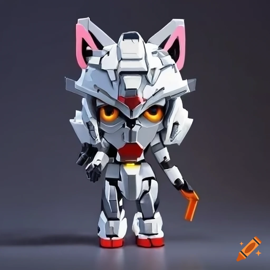 Chibi metallic gundam with a kitsune-inspired female armor on Craiyon