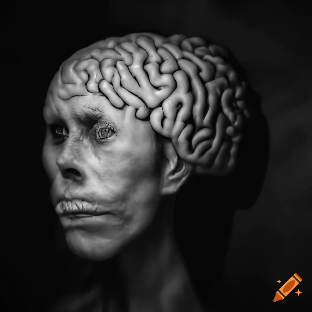 Black and white artwork of a ghost brain on Craiyon