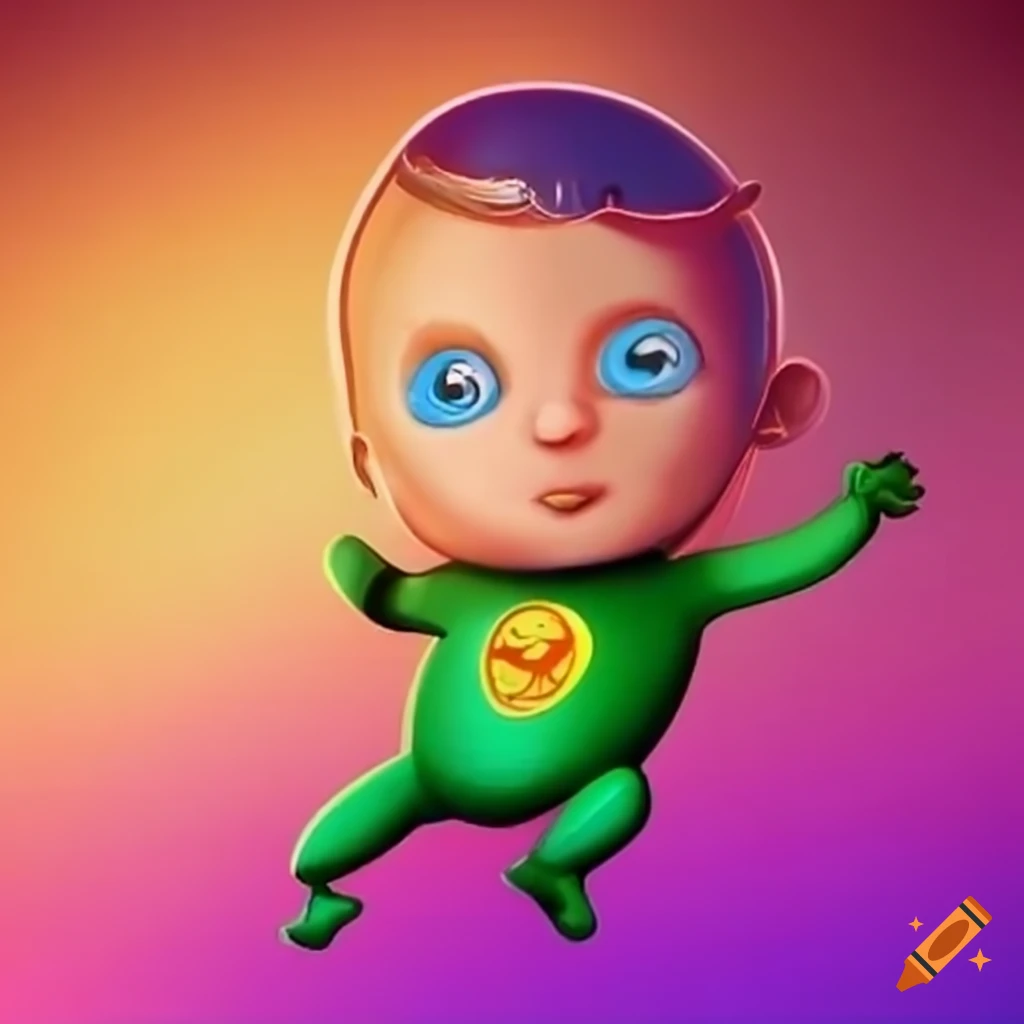 Cartoon hero promoting renewable energy for babies on Craiyon