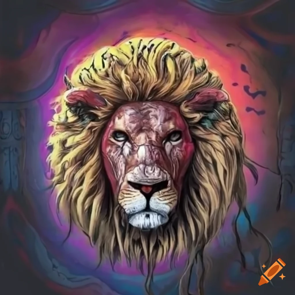 Ilustration of a psychedelic lion and snake on Craiyon