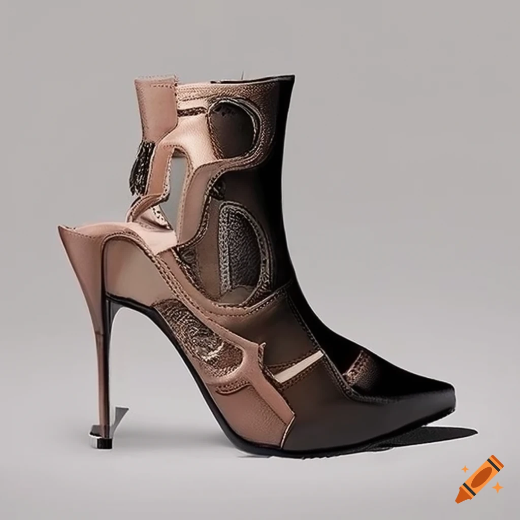 White shoe with abstract curved shapes in textured leather on Craiyon