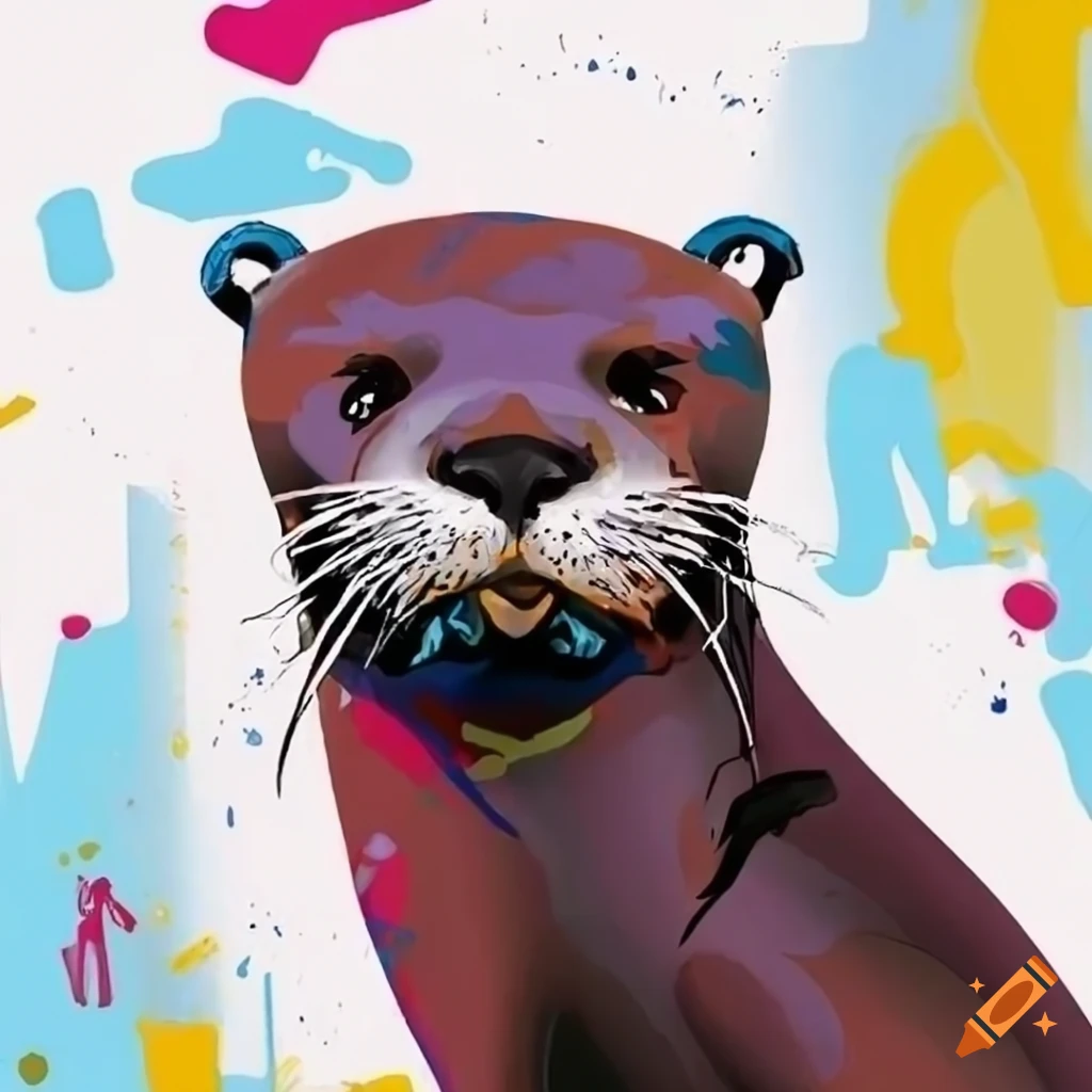 Abstract graffiti of an otter in picasso style