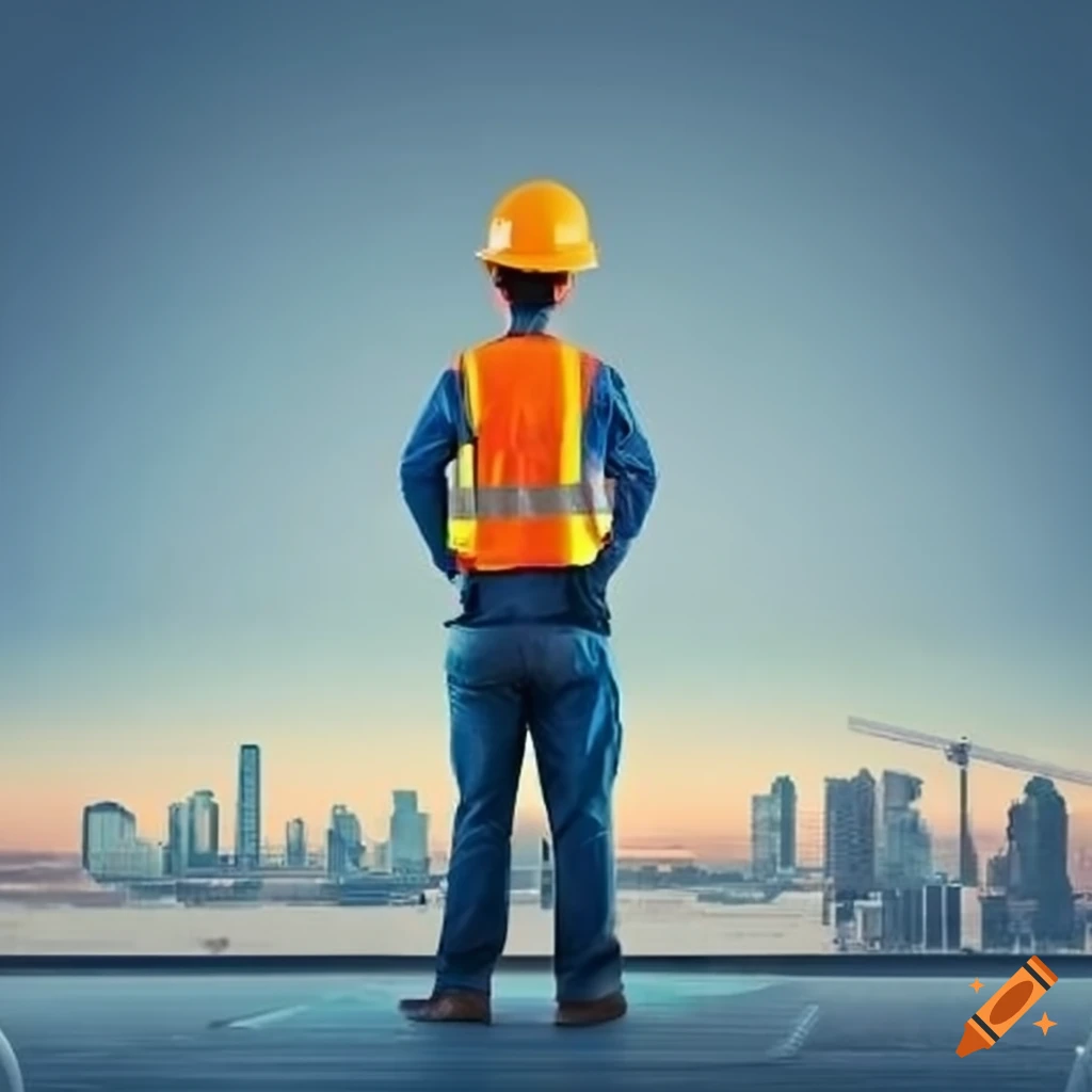 Back view of a motivated civil engineer at a construction site on Craiyon