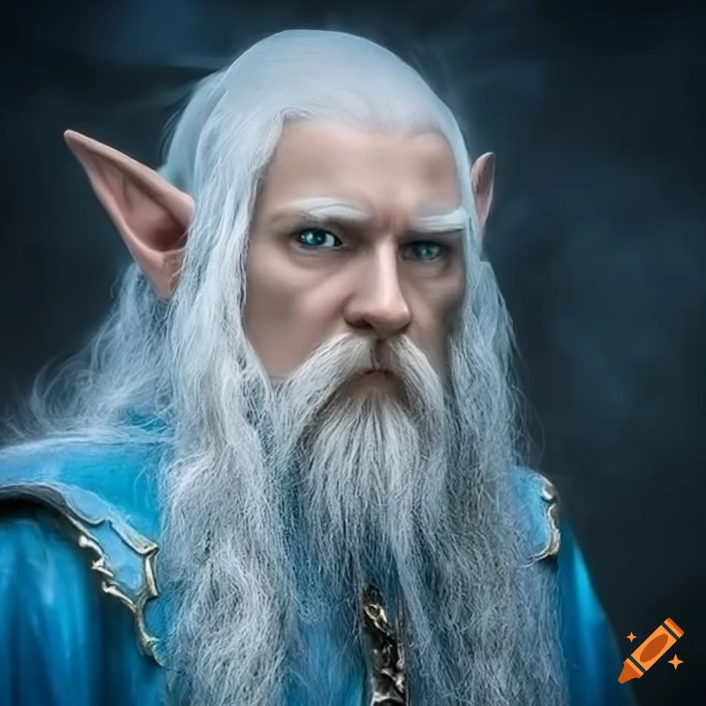 Photo of a wise old elf in blue robe on Craiyon