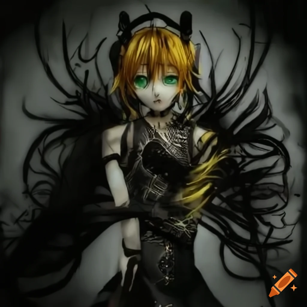 Creepy yellow and black anime character on Craiyon