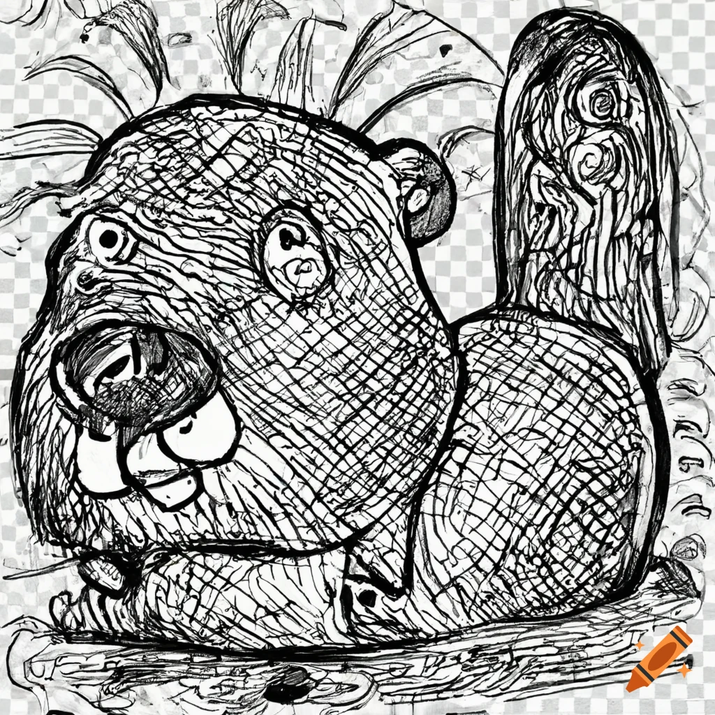 Whimsical ink sketch of a beaver on Craiyon