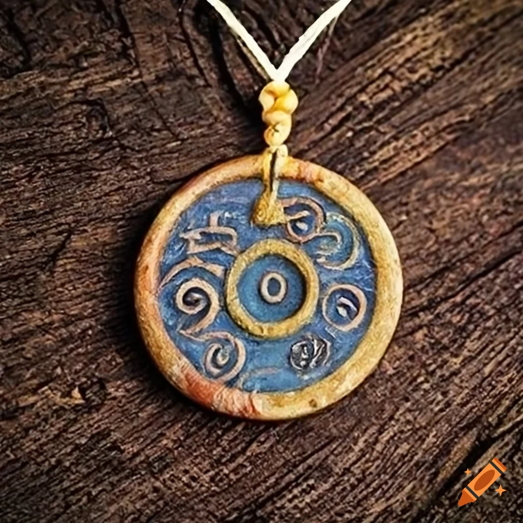 Round stone amulet with broom symbols on Craiyon