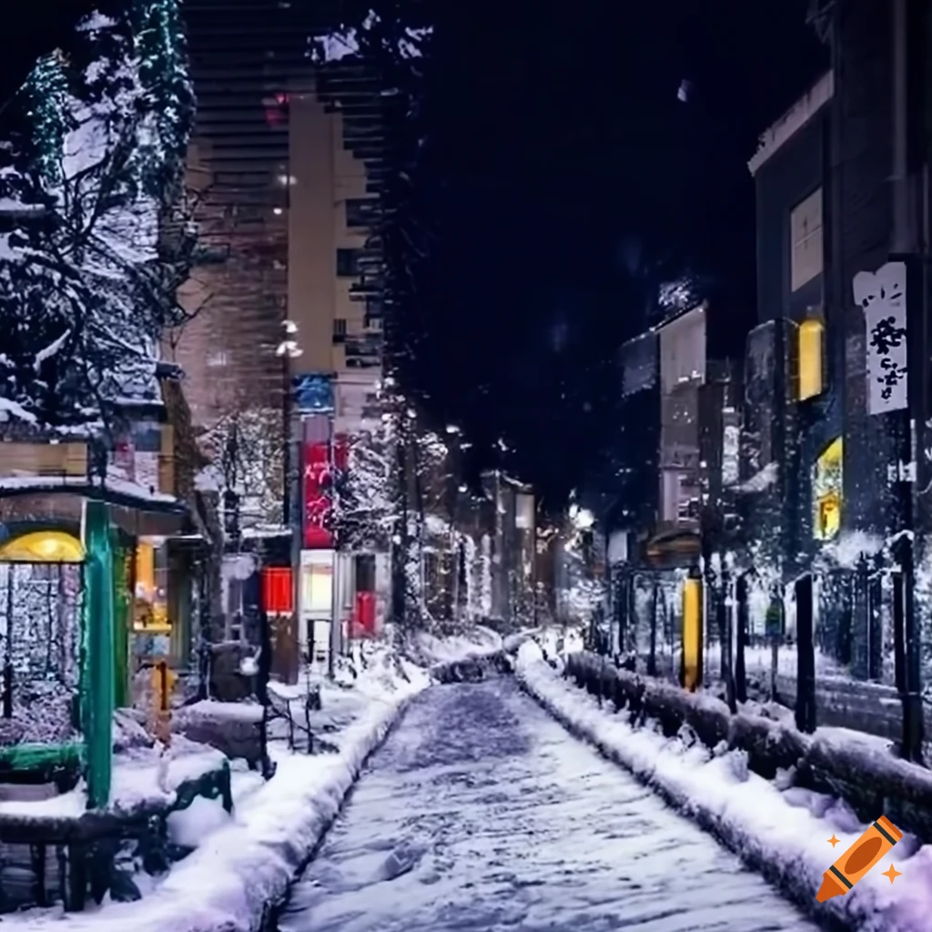 Photo of snow-covered streets in asahikawa city during winter on Craiyon