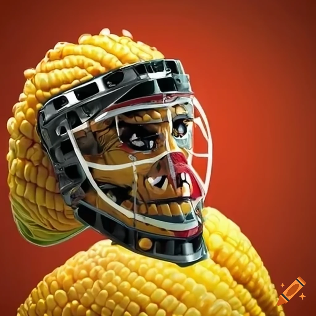 Hilarious hockey-playing corn on tv on Craiyon