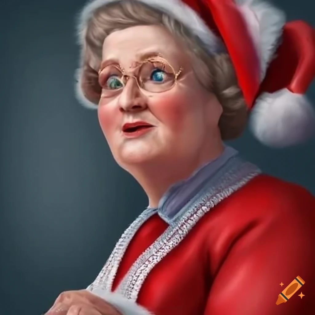Illustration of a concerned Mrs. Claus on Craiyon
