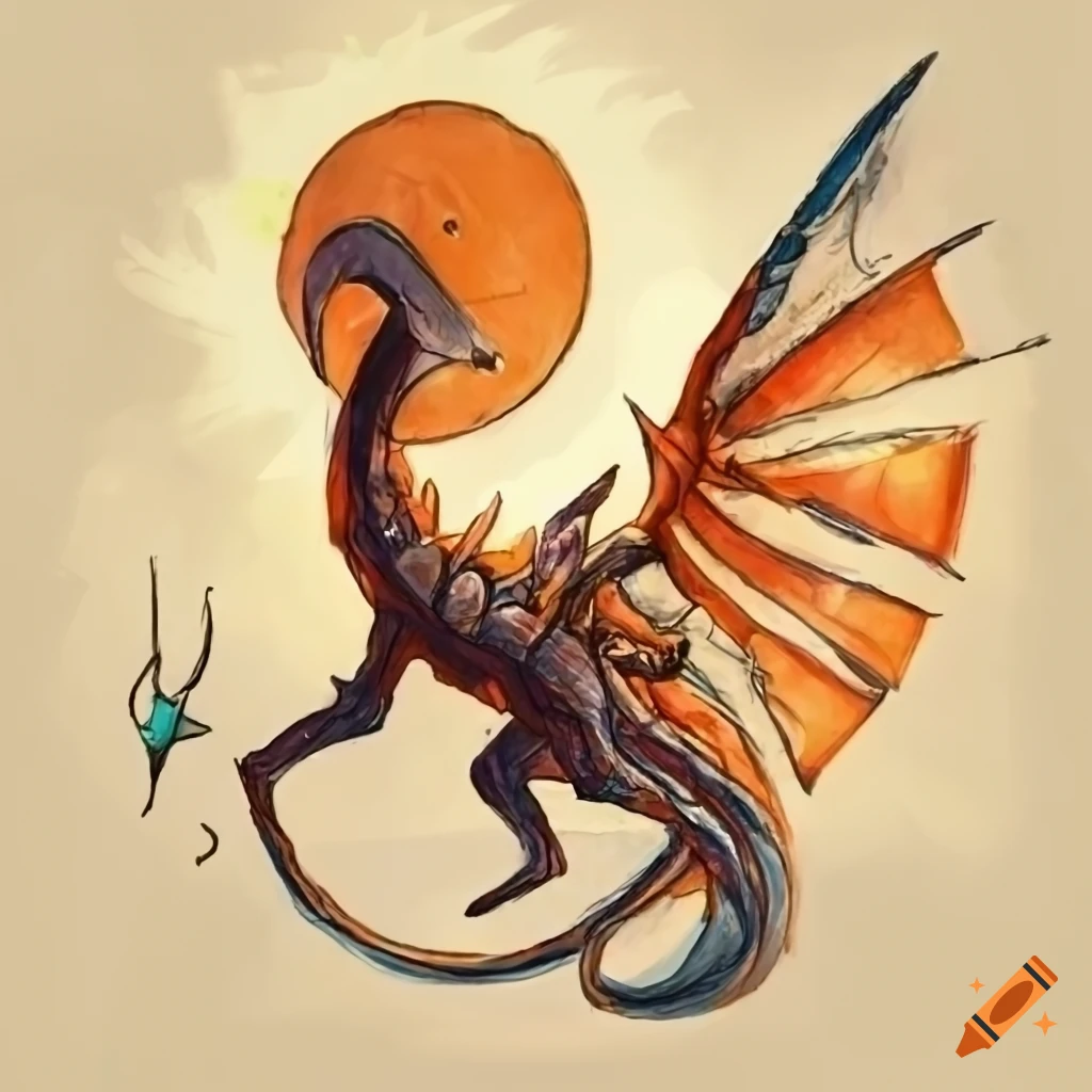 Image of a fantasy dragon around a sun on Craiyon