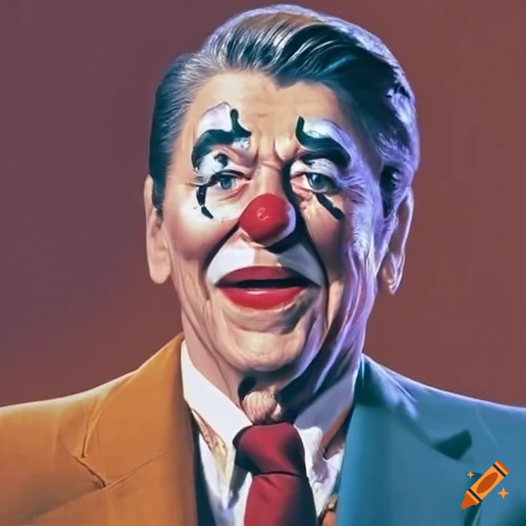 Ronald Reagan in clown costume at Clown College on Craiyon