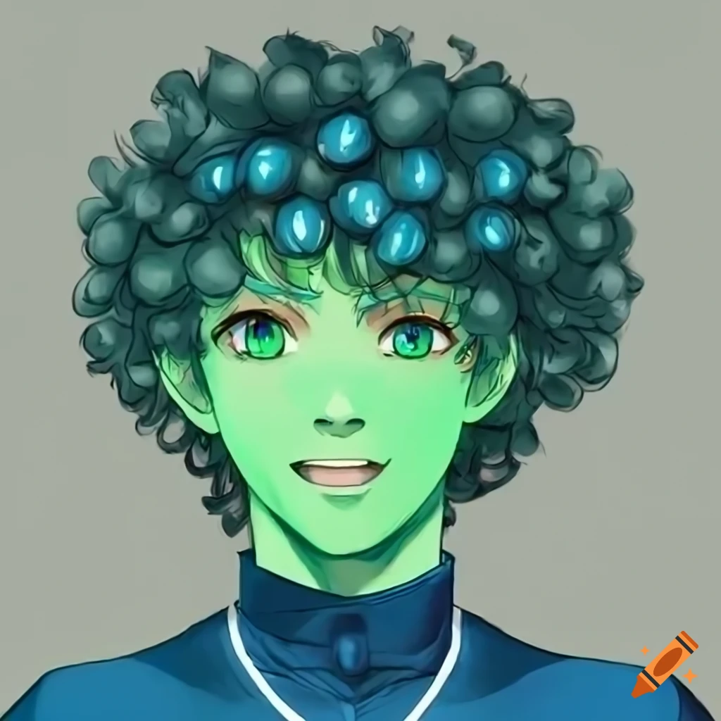 Cartoon illustration of a young attractive alien with green skin on Craiyon