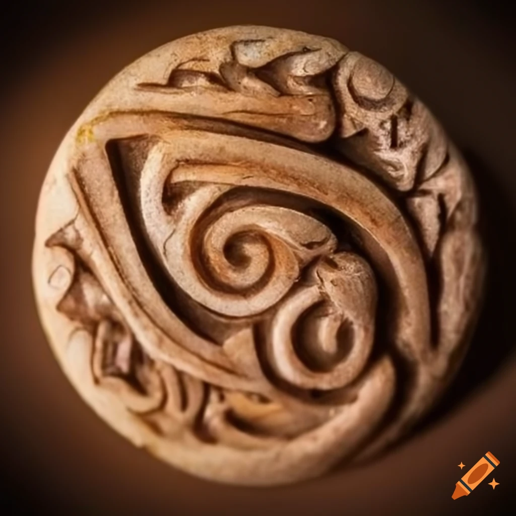 Round stone amulet with broom symbols carved on Craiyon