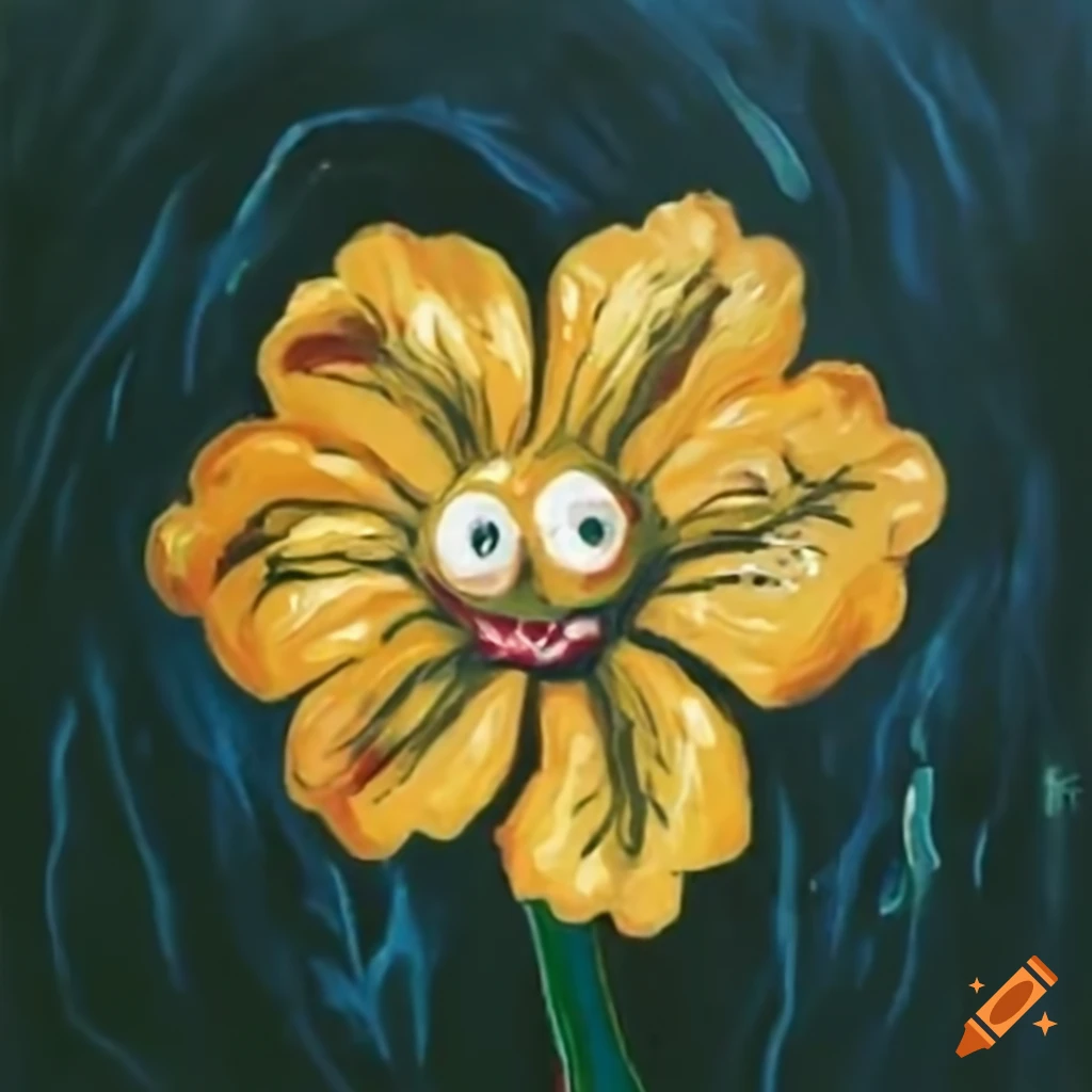 Artwork of Flowey from Undertale with dark and macabre themes on Craiyon