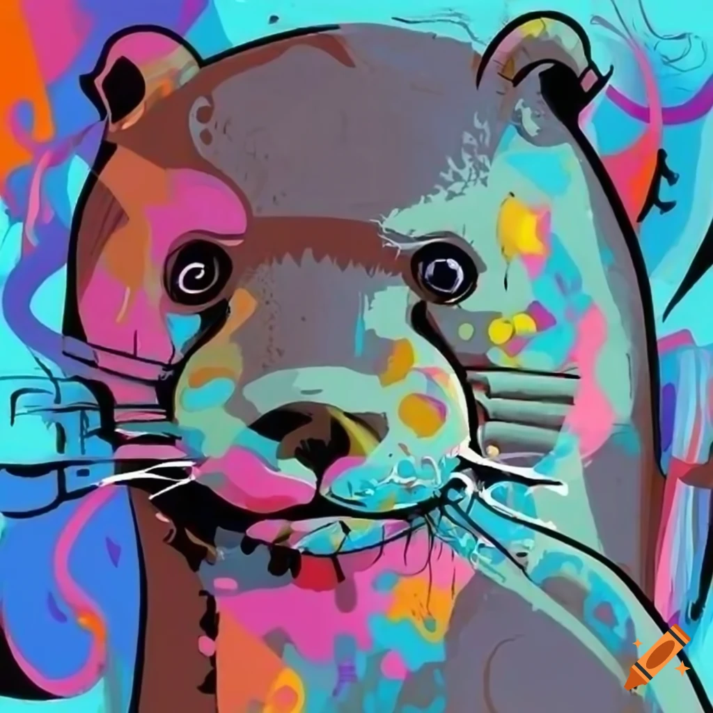 Graffiti style abstract painting of an otter