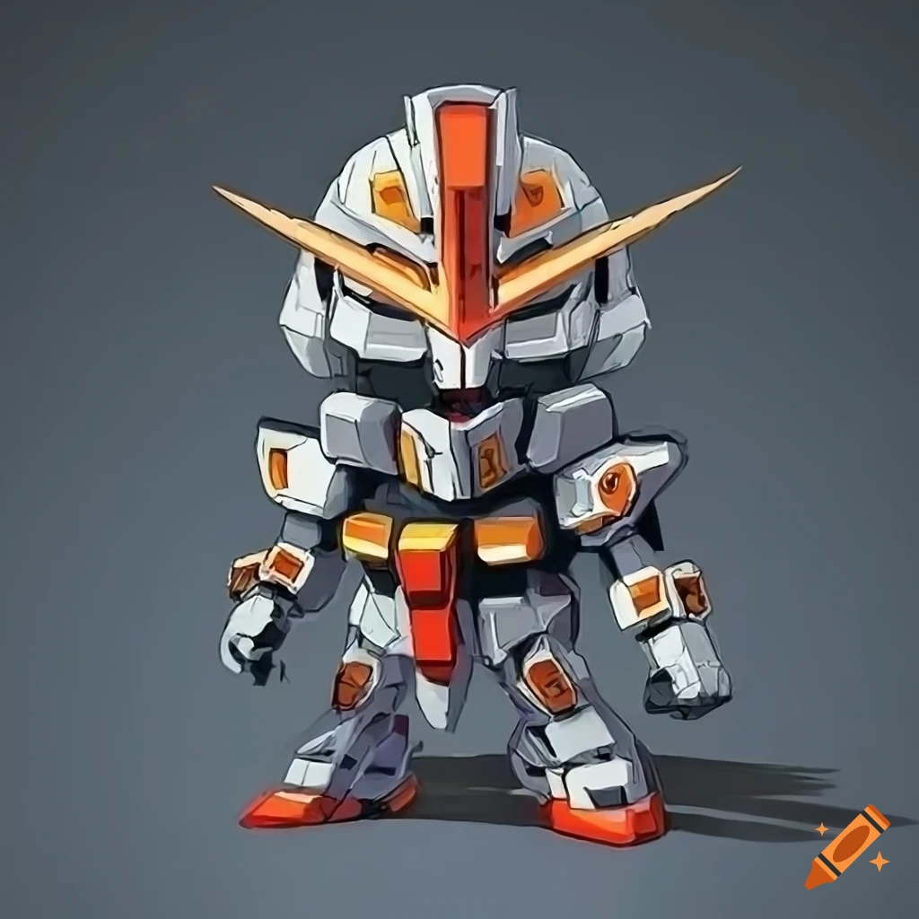 Chibi gundam robot with black, orange, and white colors on Craiyon