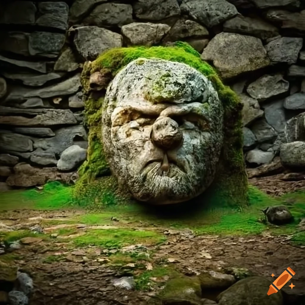 Man in a moss-covered stone cellar