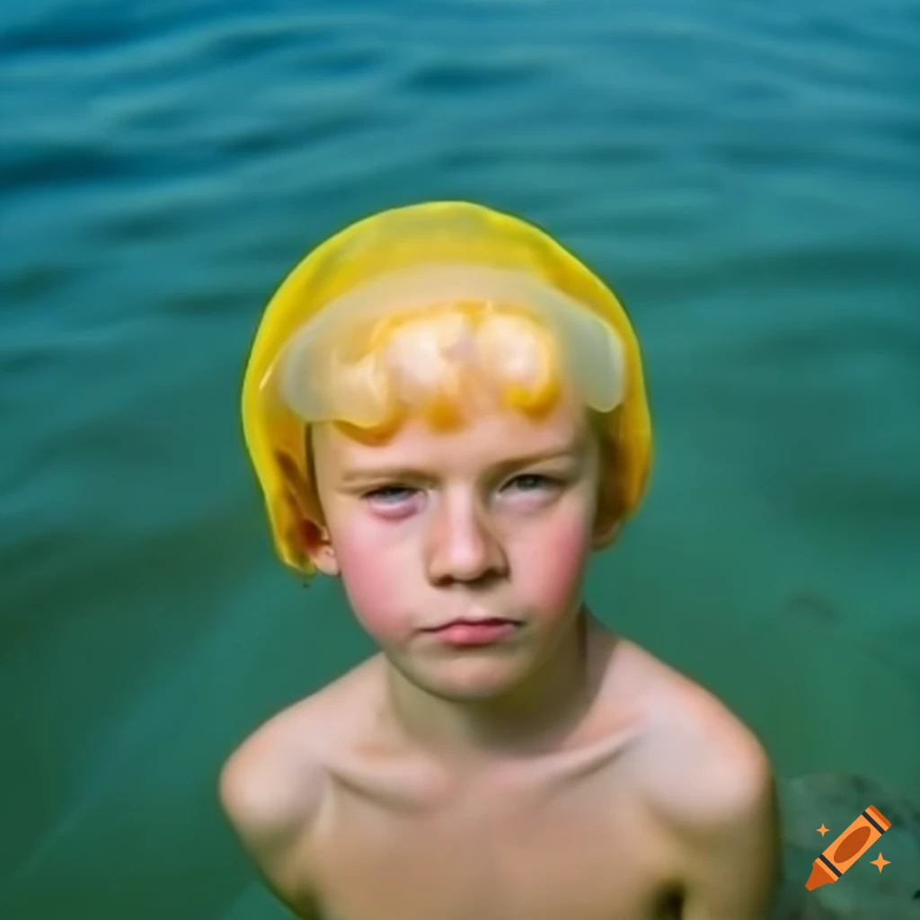 Surreal artwork of a boy with a jellyfish head on Craiyon