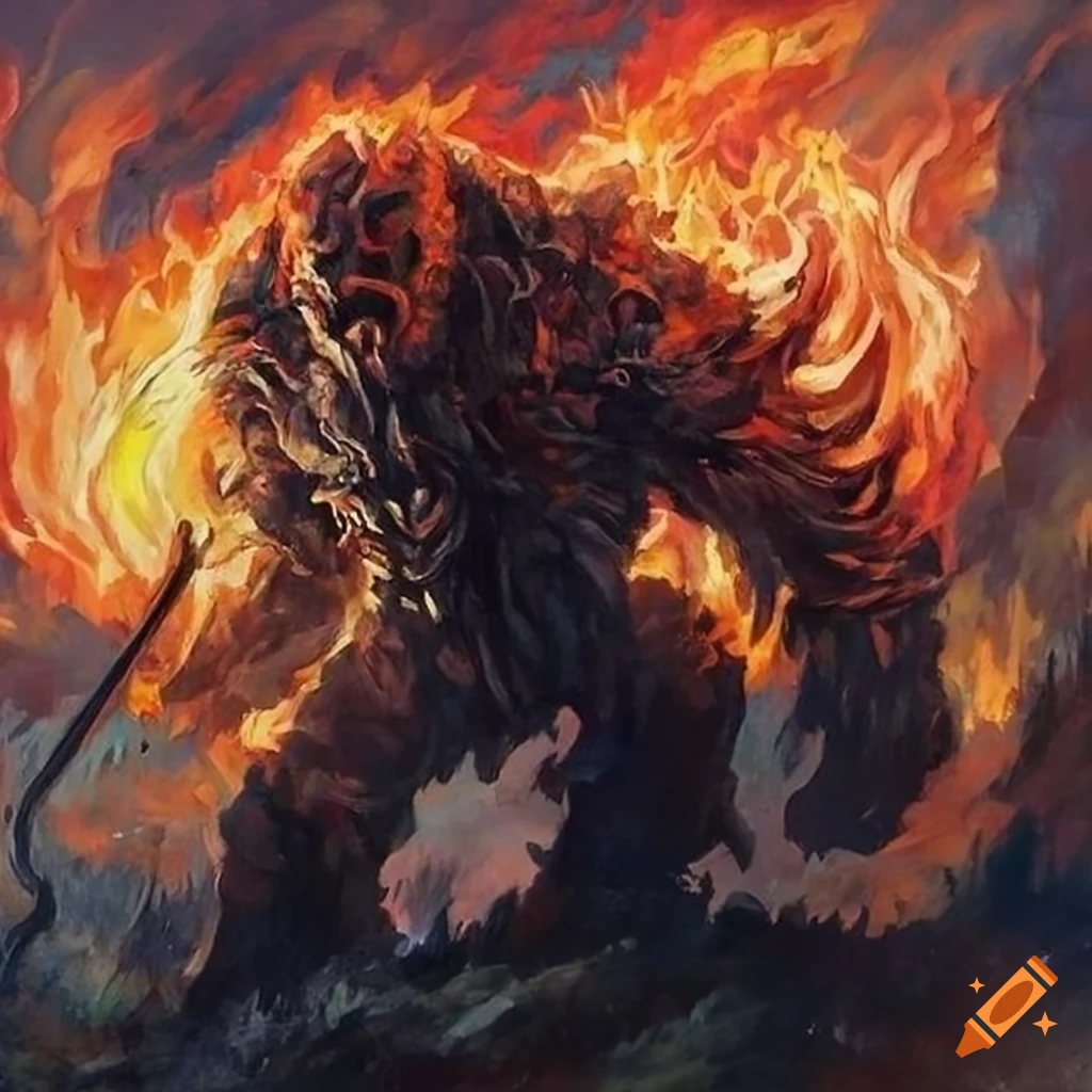 Fantasy artwork of a giant fire golem on Craiyon