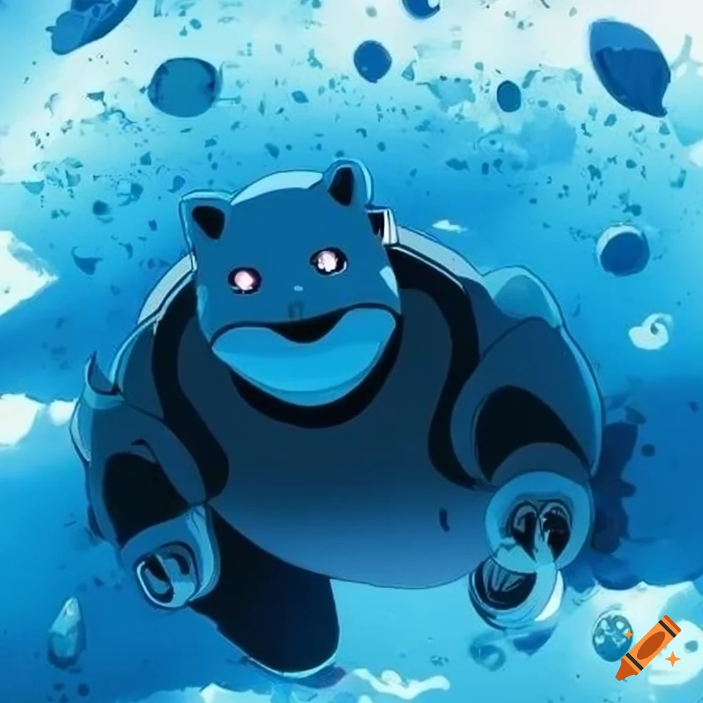 Anime-style Blastoise swimming in the deep ocean on Craiyon