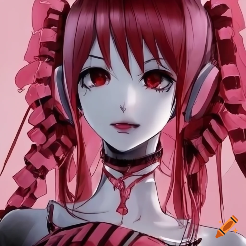 Illustration of teto kasane with red hair on Craiyon