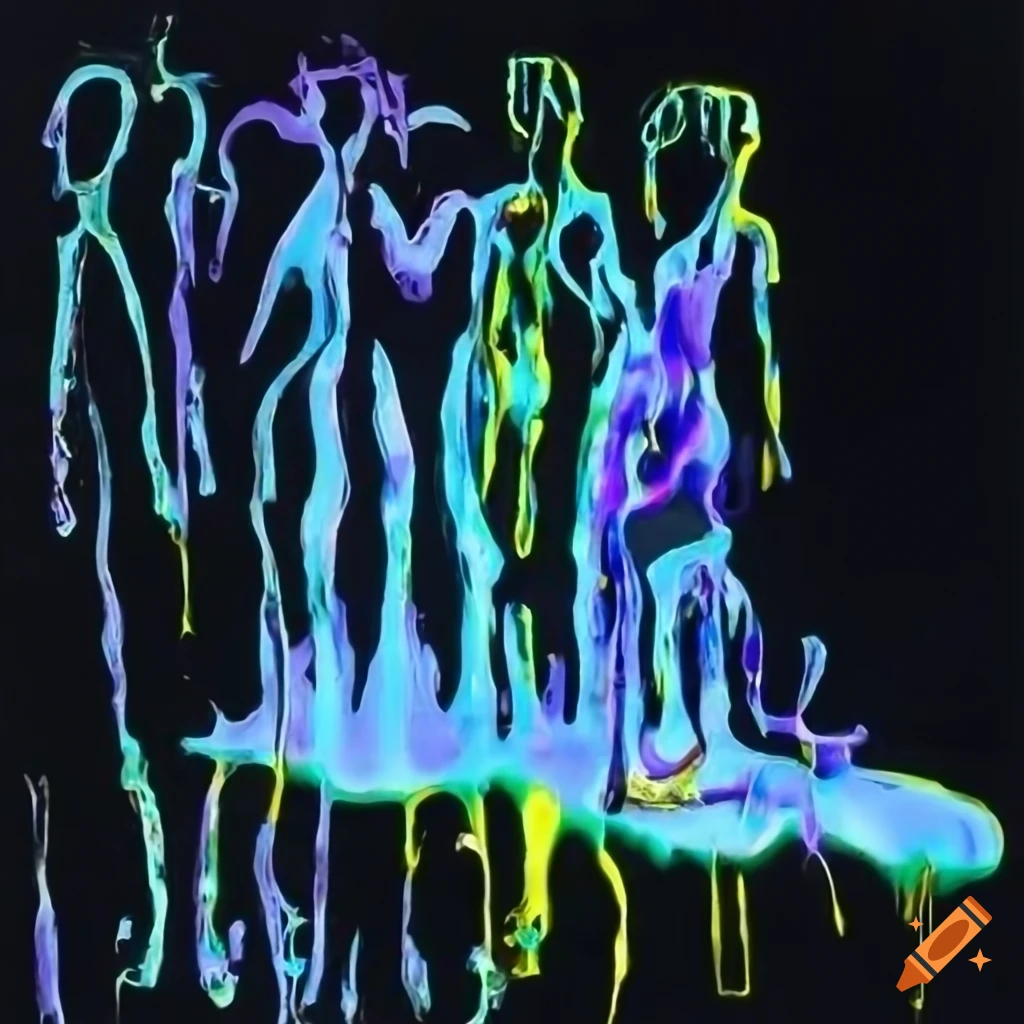 Surrealistic artwork of melting people on street on Craiyon