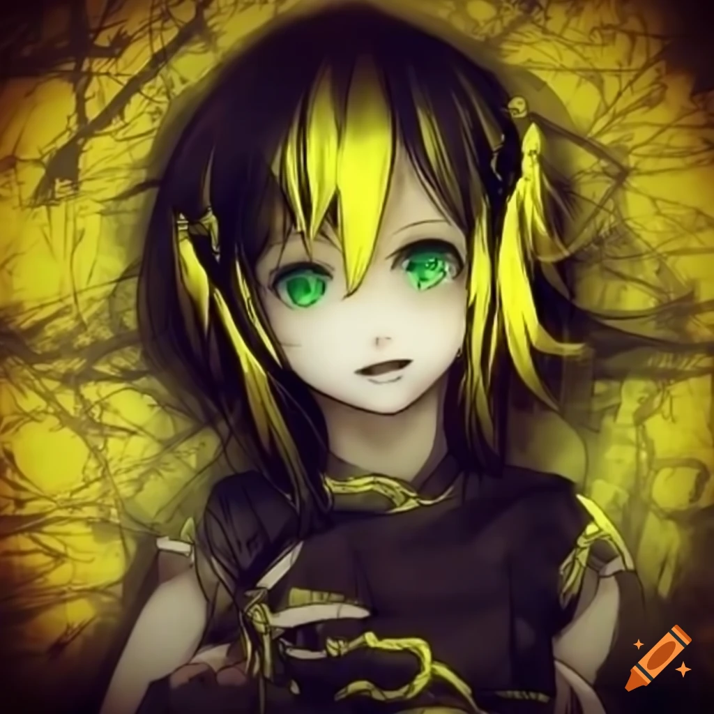 Creepy yellow and black anime character on Craiyon