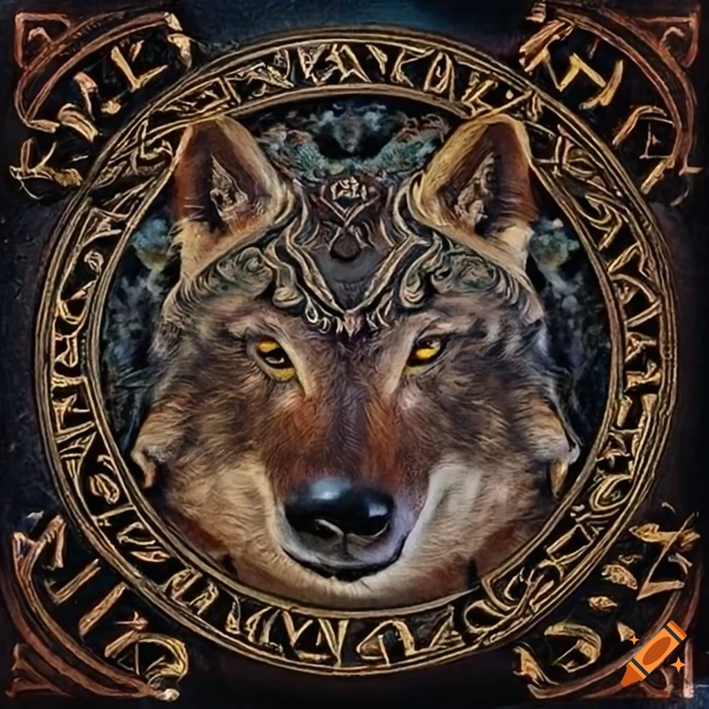 Wolf and raven symbolism in a family crest on Craiyon