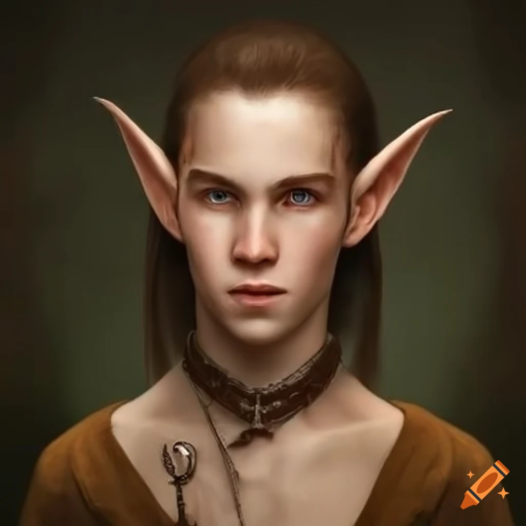 Portrait of a 40-year-old male elf in a brown tunic on Craiyon