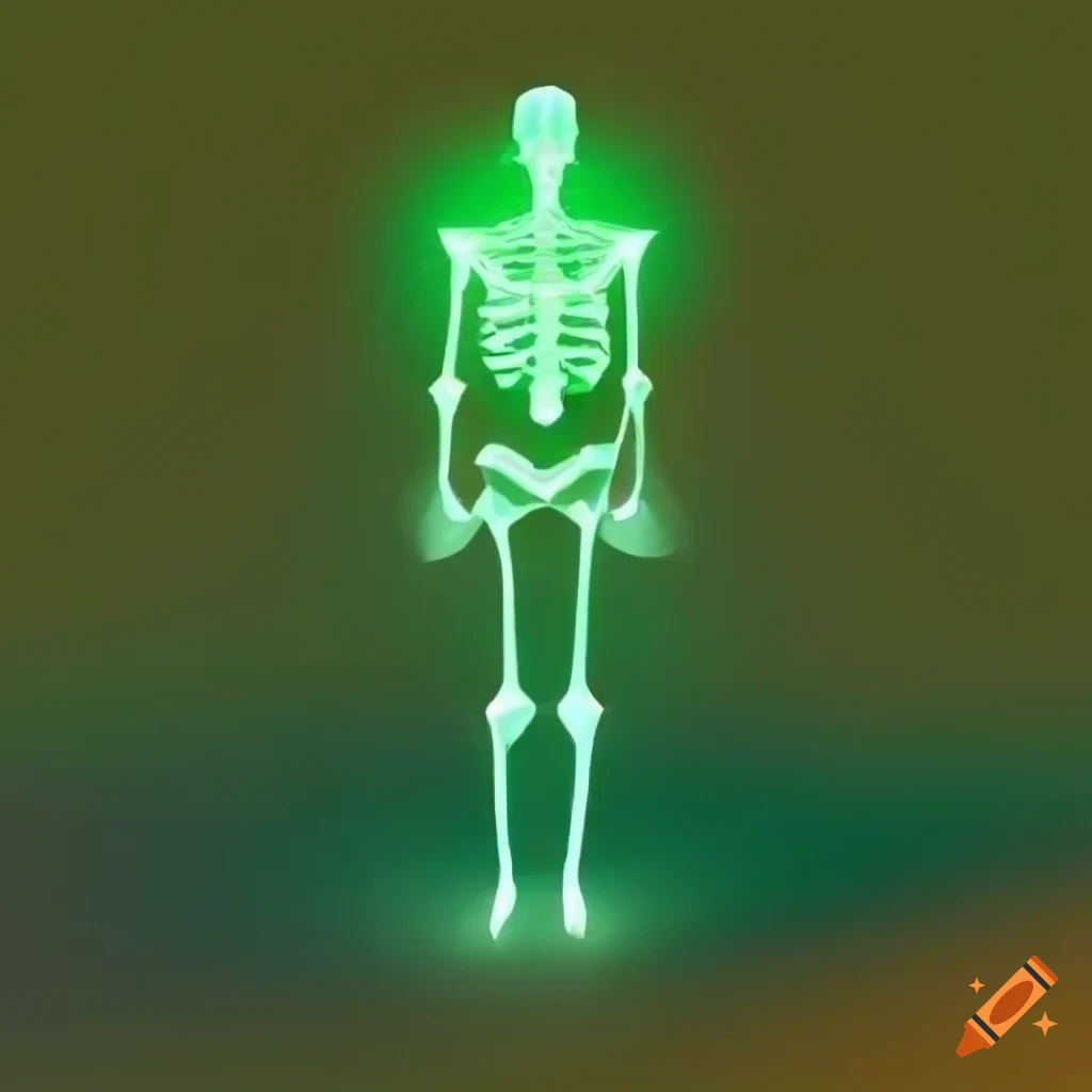 Low poly glowing transparent skeletal figure