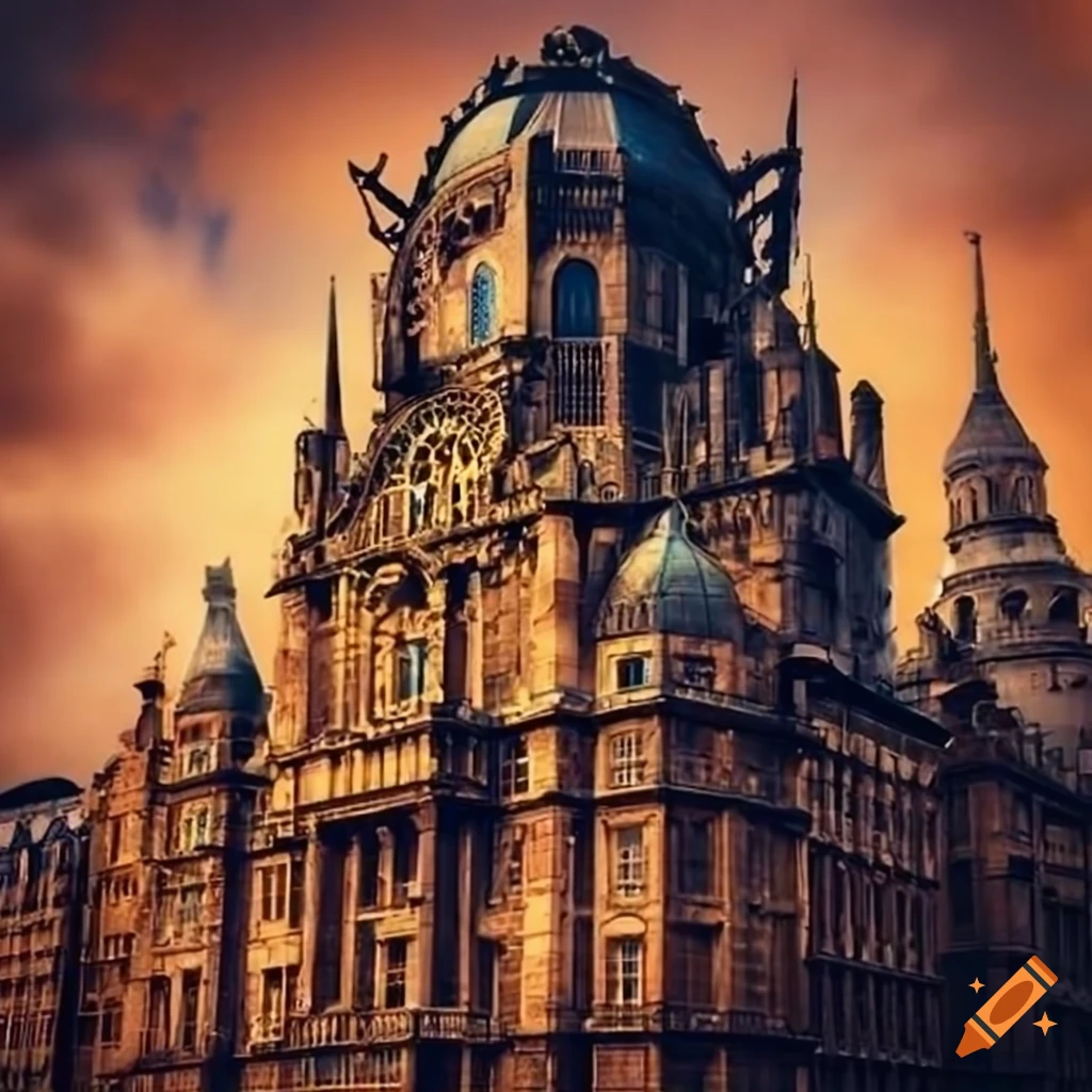 Steampunk military building in london on Craiyon