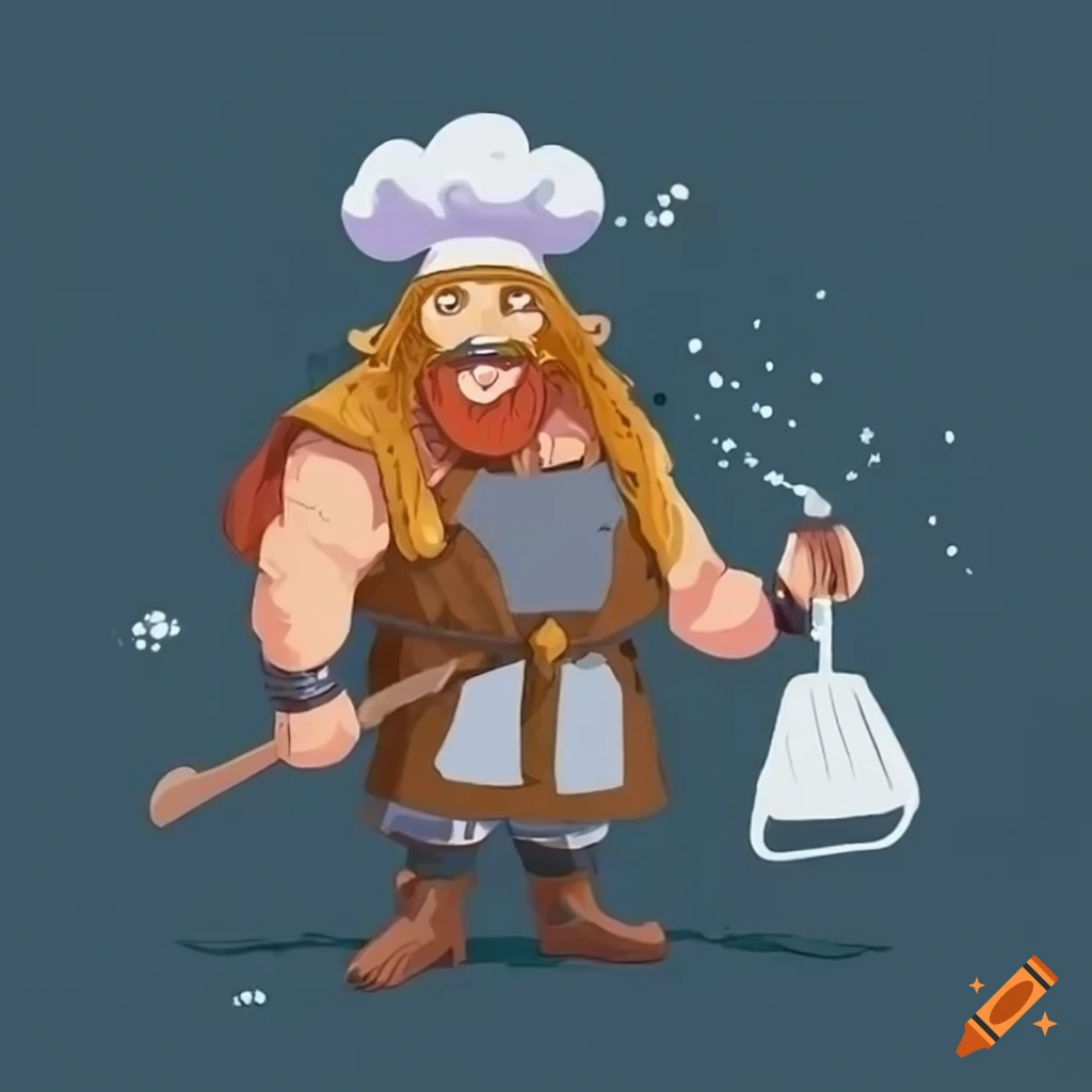 Book cover of a viking chef with white apron and tall hat on Craiyon