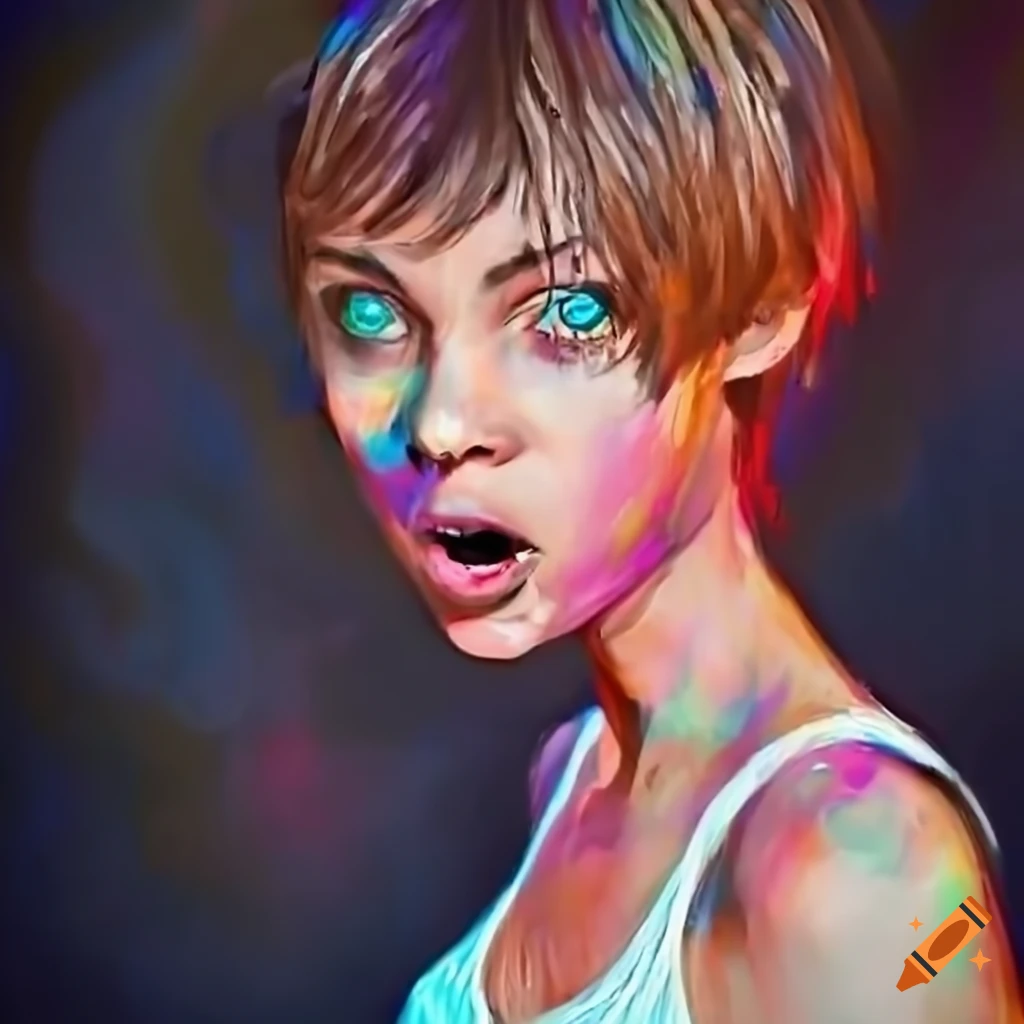 Unreal engine portrait of a young woman with short brown hair and ...