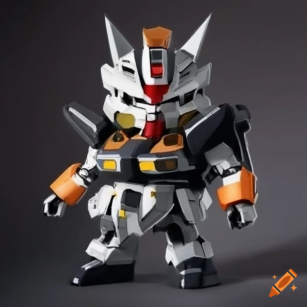Chibi gundam robot with black, orange and white colors