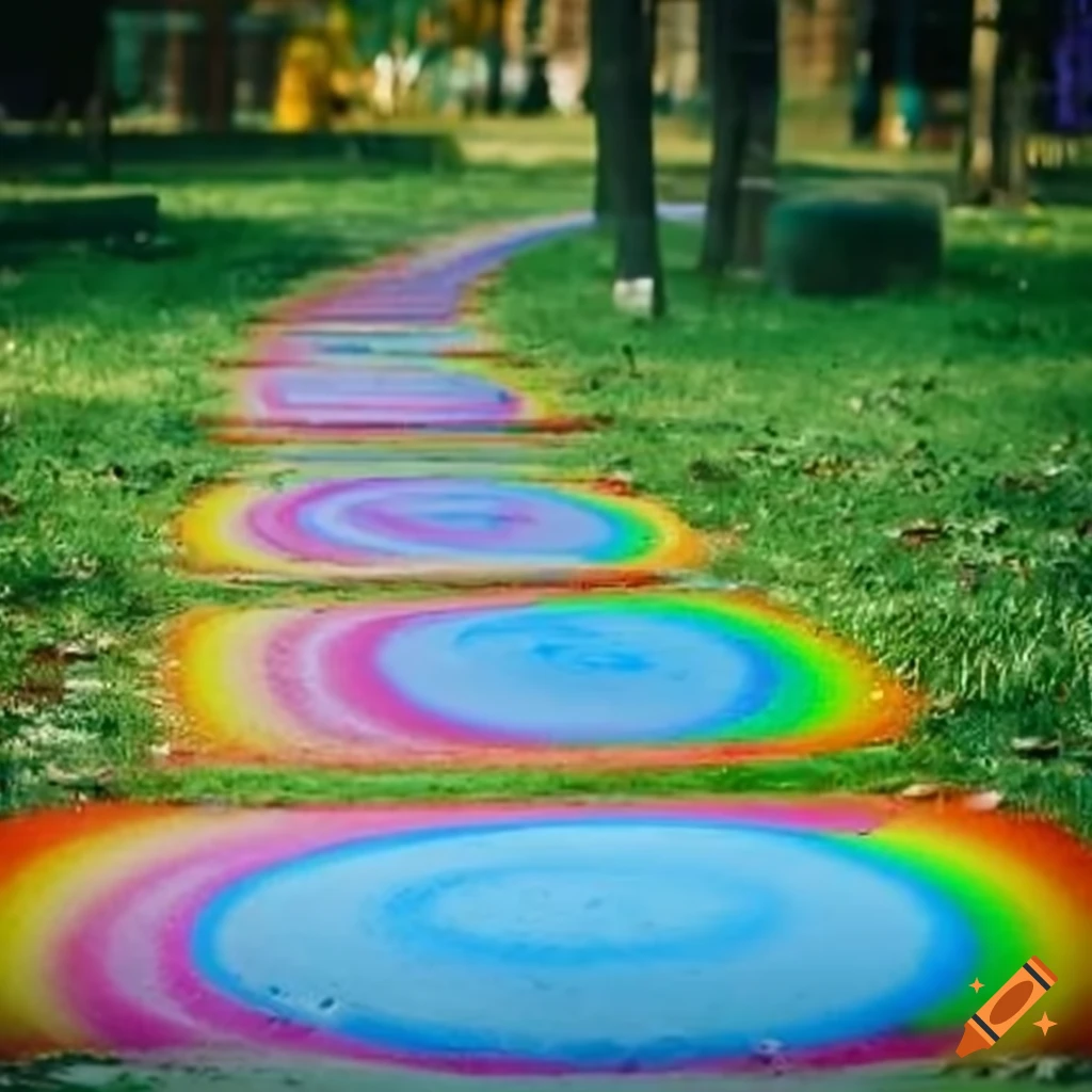 Artistic representation of a colorful path in a garden on Craiyon