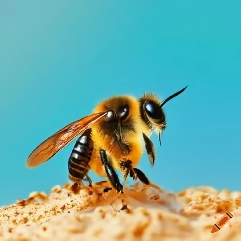 Close-up of a bee collecting nectar from a honeycomb on Craiyon