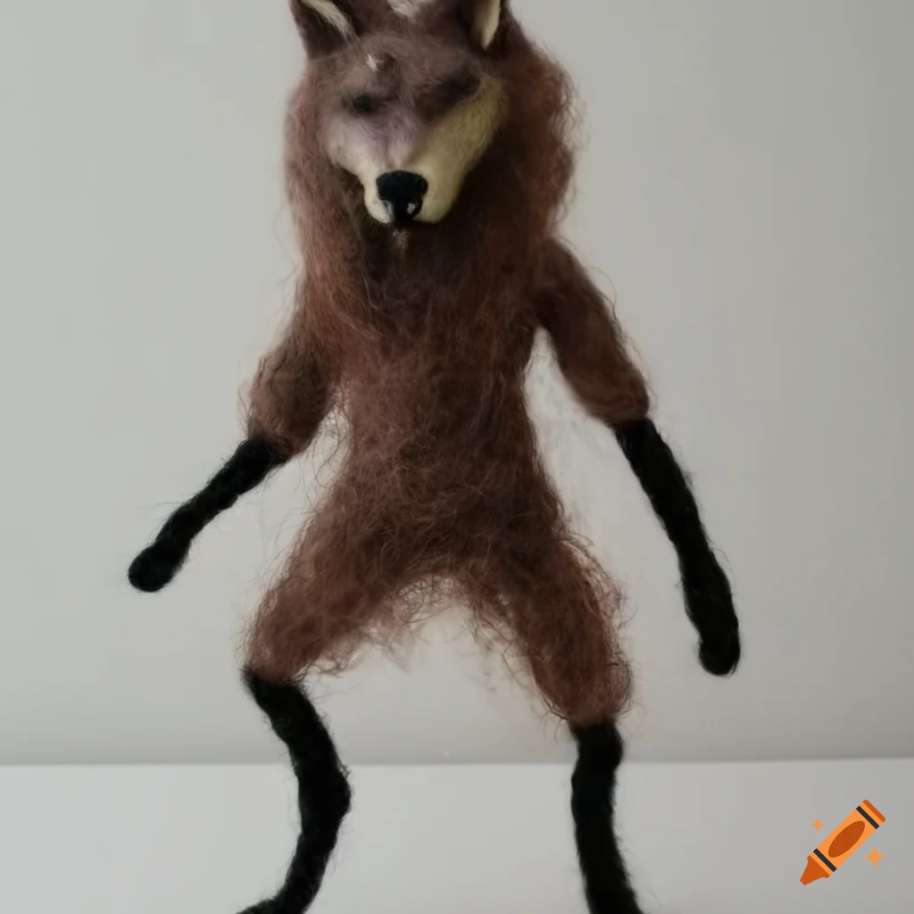 Handmade felted wool humanoid wolf creature on Craiyon