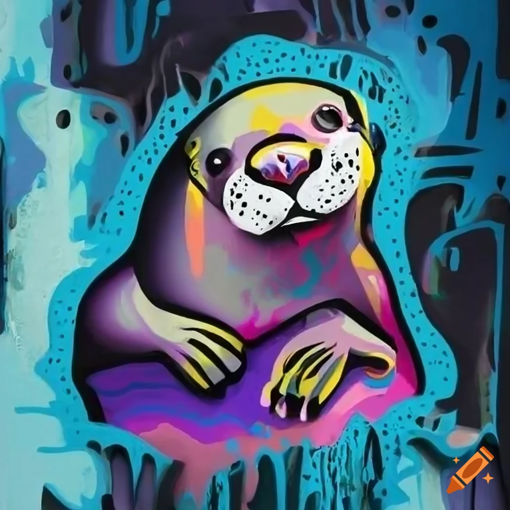 Abstract graffiti artwork of an otter in picasso style