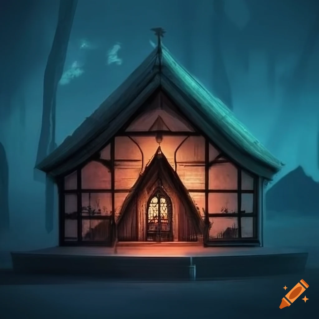 Illustration of a cabin with moth-like architecture