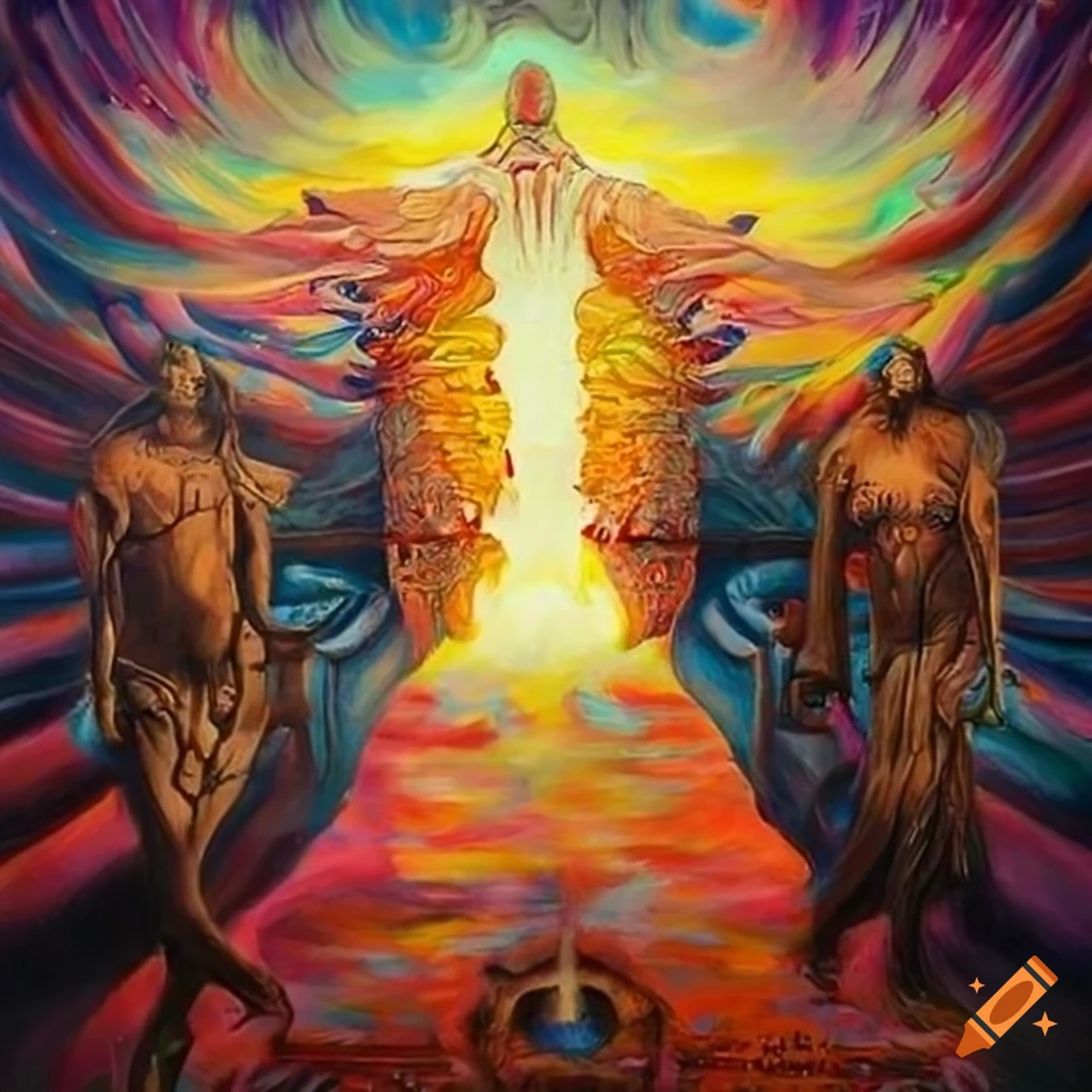 Surreal painting of mankind's mind coming out of heaven on Craiyon