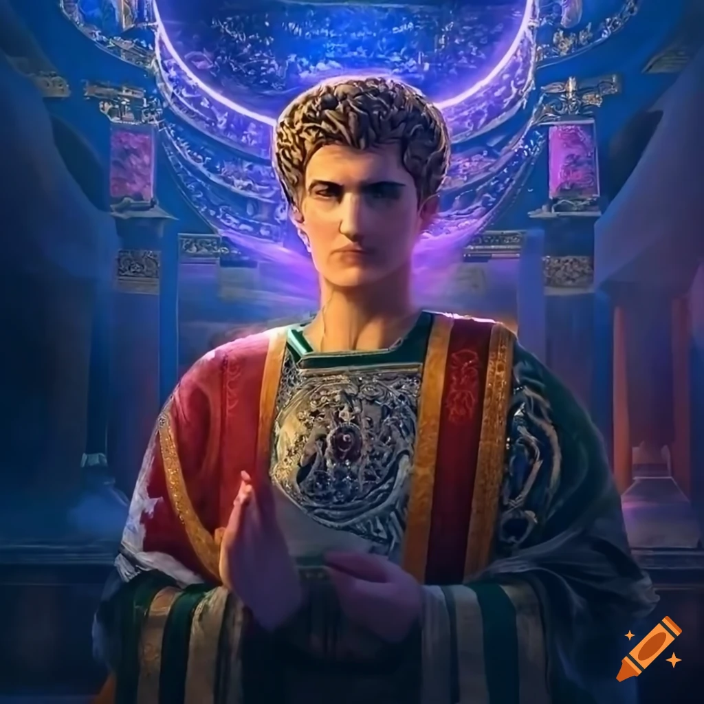 Ultrarealistic art of a roman emperor praying in an ancient temple on ...