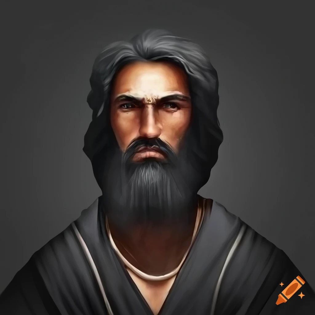 Portrait of a male mage in black robe on Craiyon